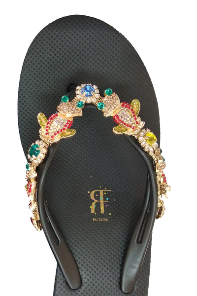 Frog Rhinestone Black High Heels – Rich Fashion